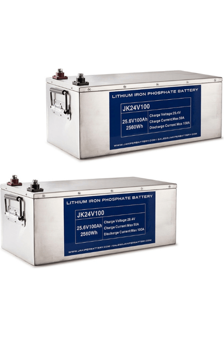 2 x Jakiper 24V 100AH Lithium Iron Phosphate Batteries | 5,120wH / 5.2 ...